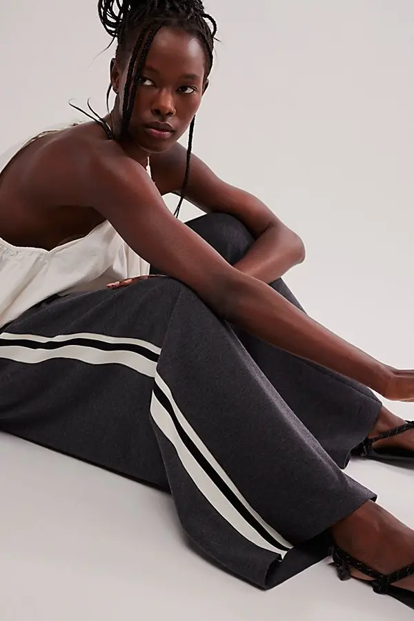 Norma Kamali Boyfriend Elephant Side Stripe Pants - Dark Heather
